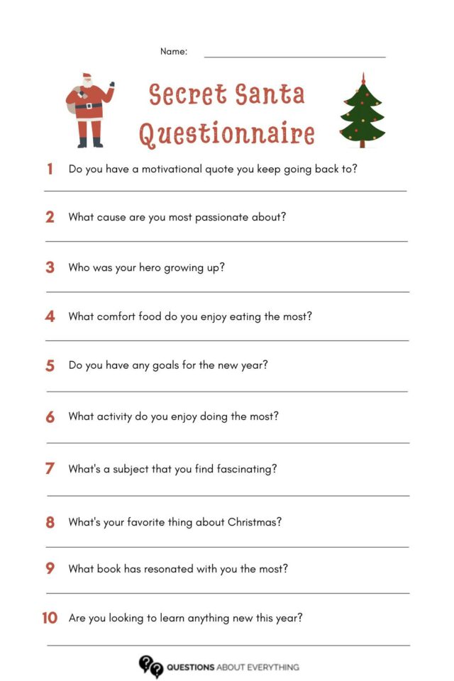 70 Secret Santa Questions For Adults: Printable Templates