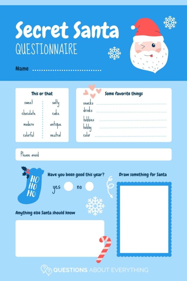 70 Secret Santa Questions For Adults: Printable Templates