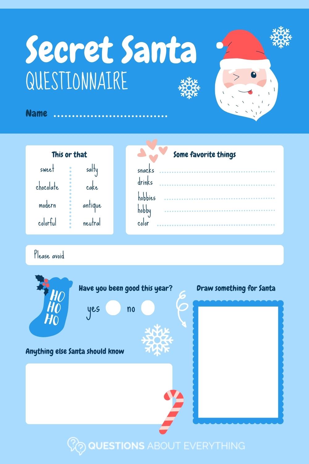 70 Secret Santa Questions For Adults: Printable Templates